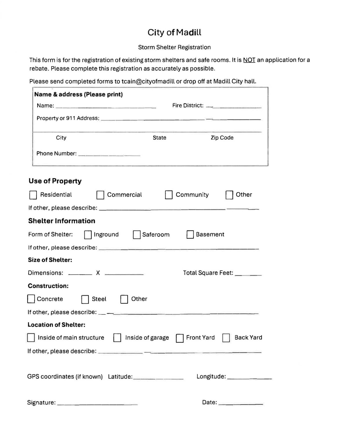 Storm shelter registration – City of Madill